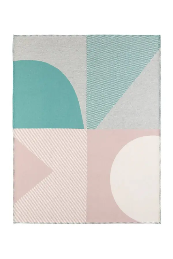 Johnstons Of Elgin Blanket Stitched Geometric Throw In Playful Pastel