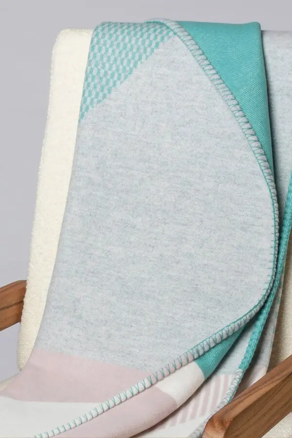 Johnstons Of Elgin Blanket Stitched Geometric Throw In Playful Pastel