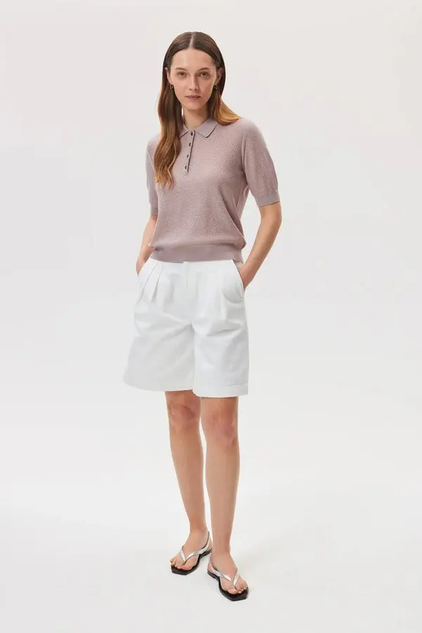 Johnstons Of Elgin Superfine Merino Pointelle Argyle Polo Shirt