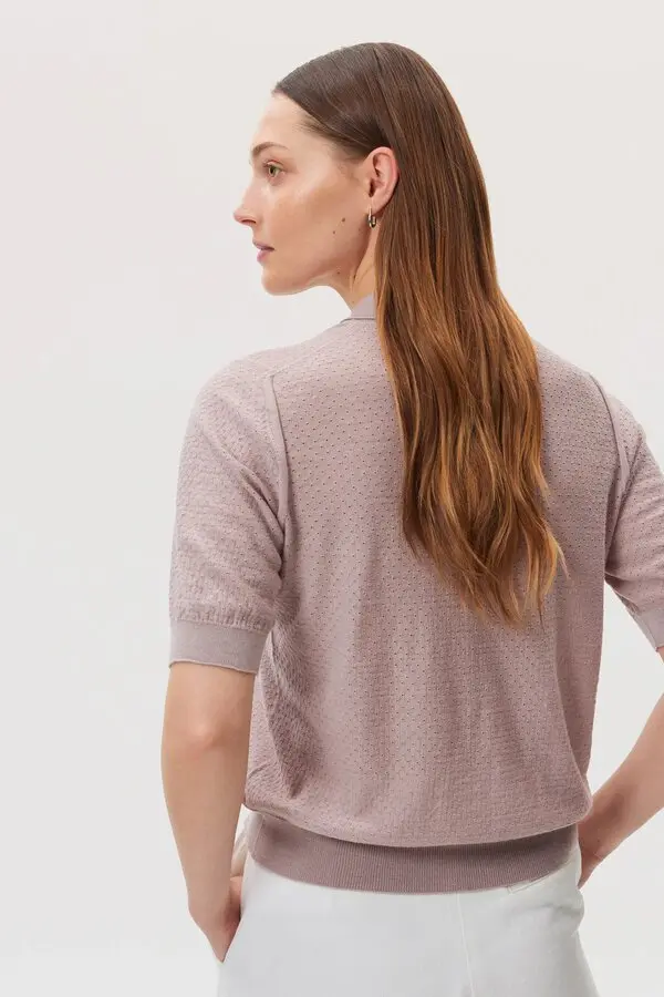 Johnstons Of Elgin Superfine Merino Pointelle Argyle Polo Shirt