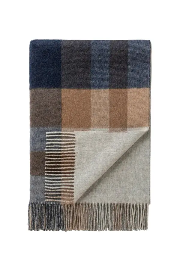 Johnstons Of Elgin Check Reversible Cashmere Throw In Birch - Grey