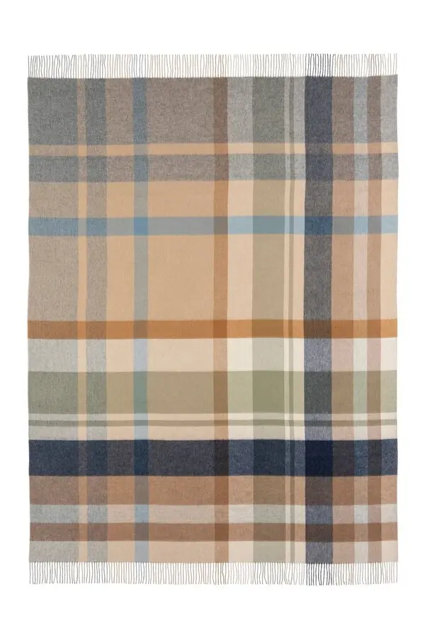 Johnstons Of Elgin Check Reversible Cashmere Throw In Birch - Grey
