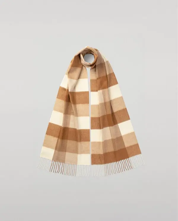 Johnstons Of Elgin Block Check Cashmere & Vicuña Scarf - Natural