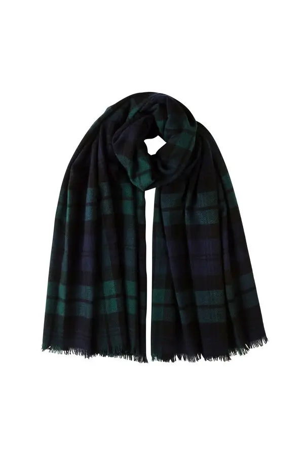 Johnstons Of Elgin Lightweight Cashmere Black Watch Tartan Stole - Navy