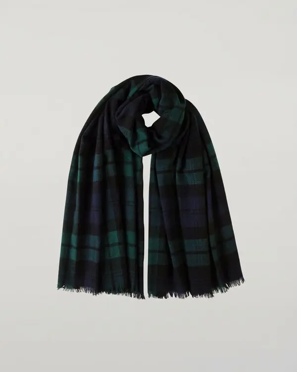 Johnstons Of Elgin Black Watch Lightweight Cashmere Tartan Stole - Navy