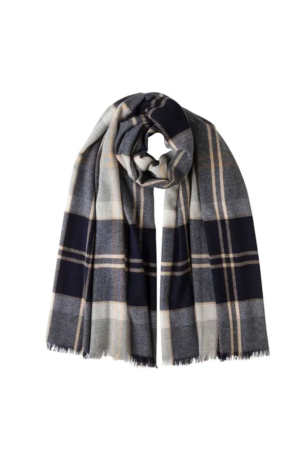 Johnstons Of Elgin Lightweight Cashmere Silver Bannockbane Tartan Stole - Grey