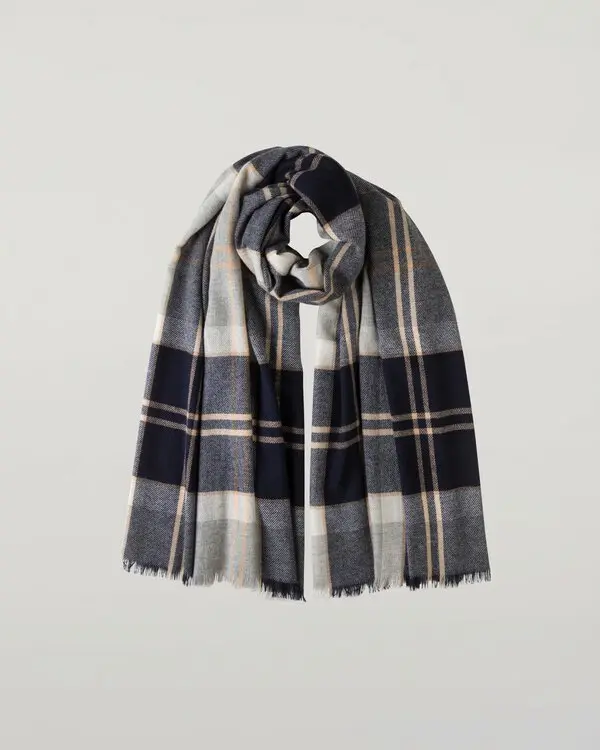 Johnstons Of Elgin Silver Bannockbane Tartan Lightweight Cashmere Stole - Grey