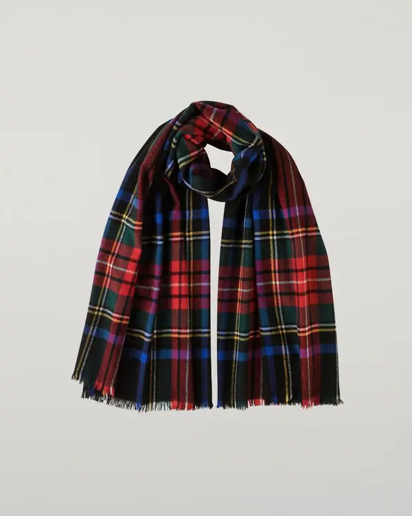 Johnstons Of Elgin Lightweight Cashmere Stewart Tartan Stole - Black
