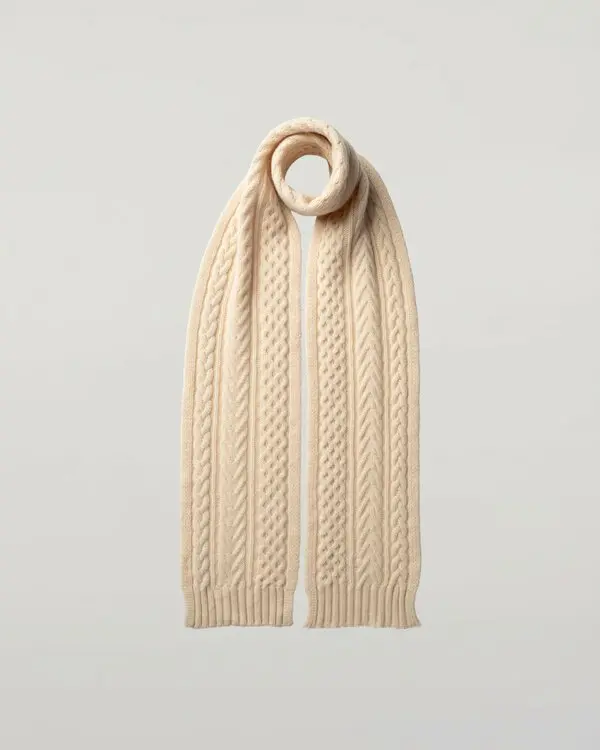 Johnstons Of Elgin Aran Cable Cashmere Scarf - Cream