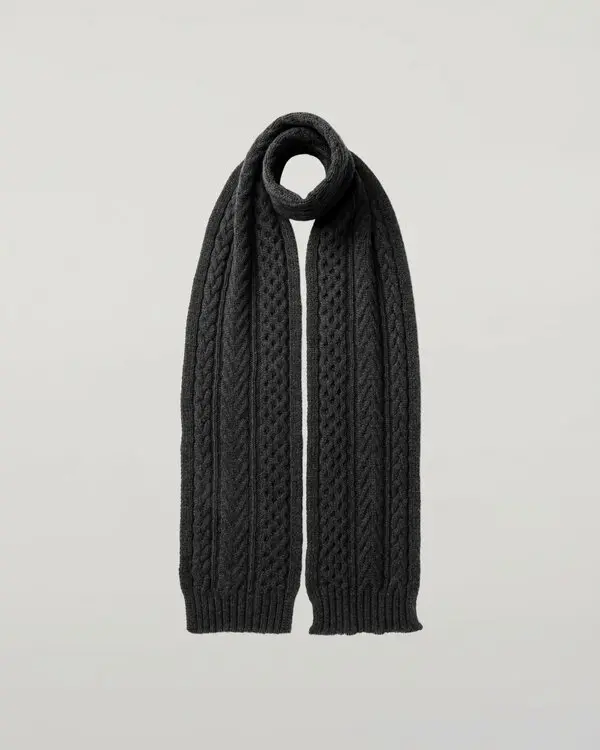 Johnstons Of Elgin Aran Cable Dark Cashmere Scarf - Grey