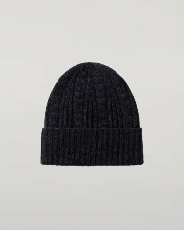 Johnstons Of Elgin Cable & Rib Cashmere Beanie - Navy