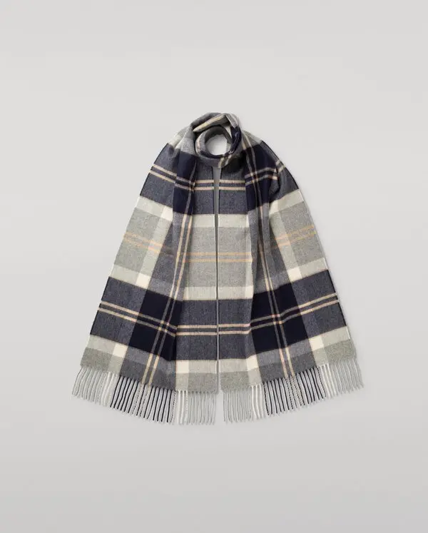 Johnstons Of Elgin Silver Bannockbane Tartan Wide Cashmere Scarf - Grey