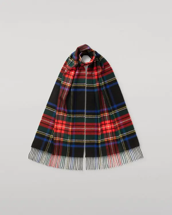 Johnstons Of Elgin Stewart Tartan Wide Cashmere Scarf - Black