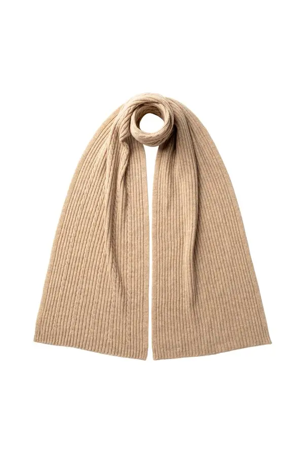 Johnstons Of Elgin Cable & Rib Cashmere Scarf - Natural