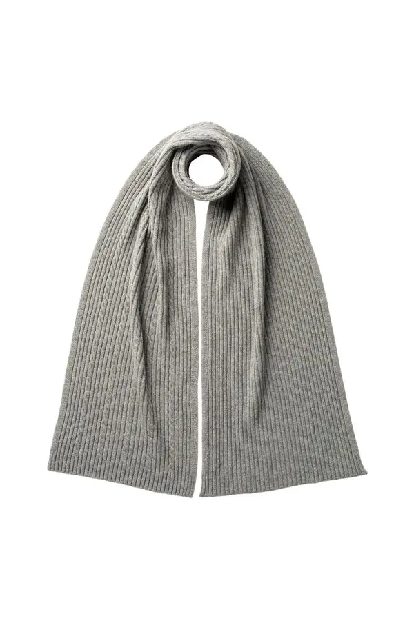 Johnstons Of Elgin Cable & Rib Light Cashmere Scarf - Grey