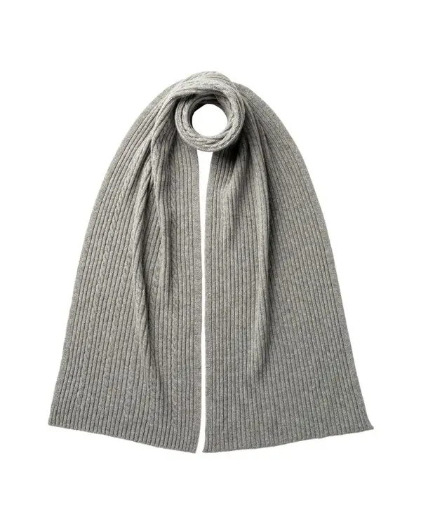 Johnstons Of Elgin Cable & Rib Light Cashmere Scarf - Grey