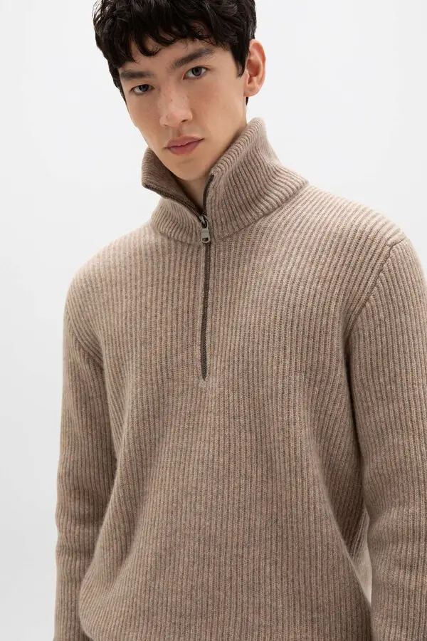Johnstons Of Elgin Ribbed Cashmere Zip Neck Jumper
