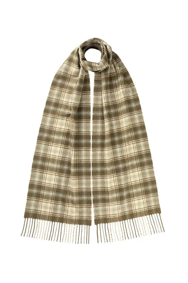 Johnstons Of Elgin Tweed Olive Cashmere Scarf - Green