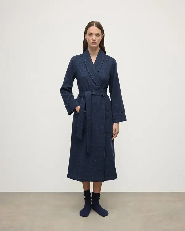 Johnstons Of Elgin Donegal Cashmere Dressing Gown - Navy