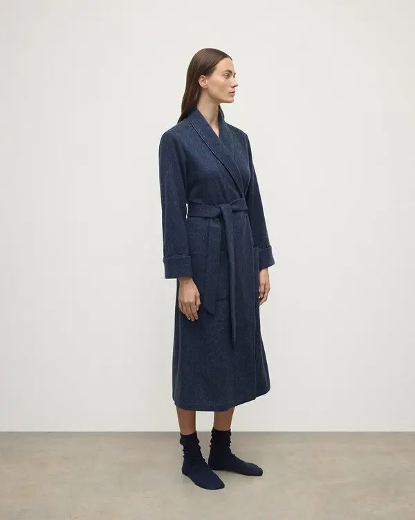 Johnstons Of Elgin Donegal Cashmere Dressing Gown - Navy