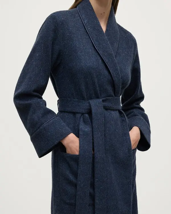 Johnstons Of Elgin Donegal Cashmere Dressing Gown - Navy