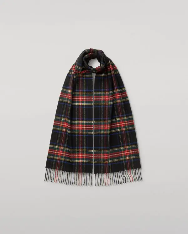 Johnstons Of Elgin Stewart Tartan Cashmere Scarf - Black