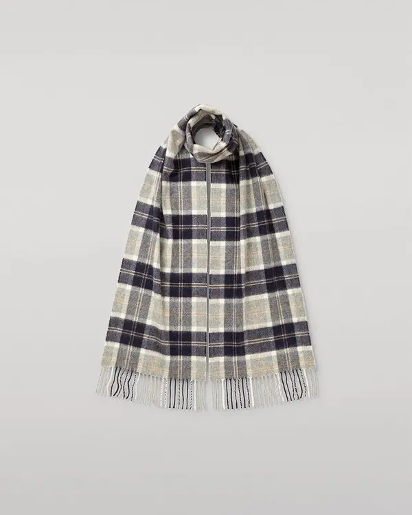 Johnstons Of Elgin Silver Bannockbane Tartan Cashmere Scarf - Grey
