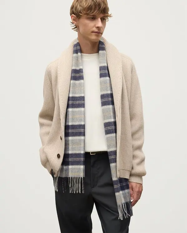 Johnstons Of Elgin Silver Bannockbane Tartan Cashmere Scarf