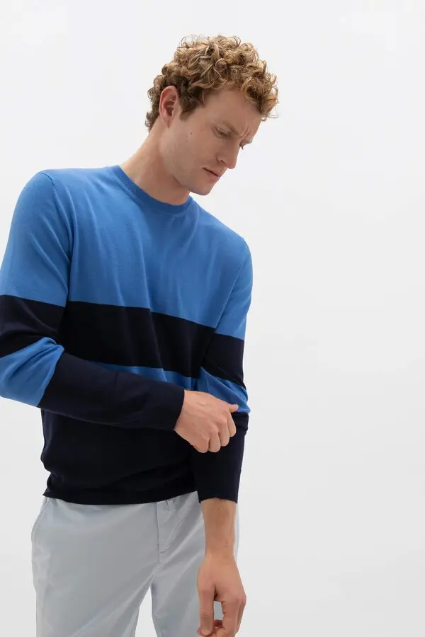 Johnstons Of Elgin Colour Block Merino Jumper - Blue