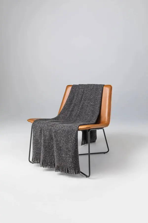 Johnstons Of Elgin Brushed Bouclé Cashmere Silk Throw In Charcoal - Grey