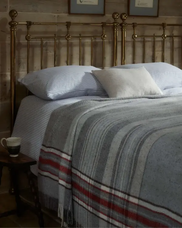 Johnstons Of Elgin Donegal Check Bed Throw In Russet - Grey