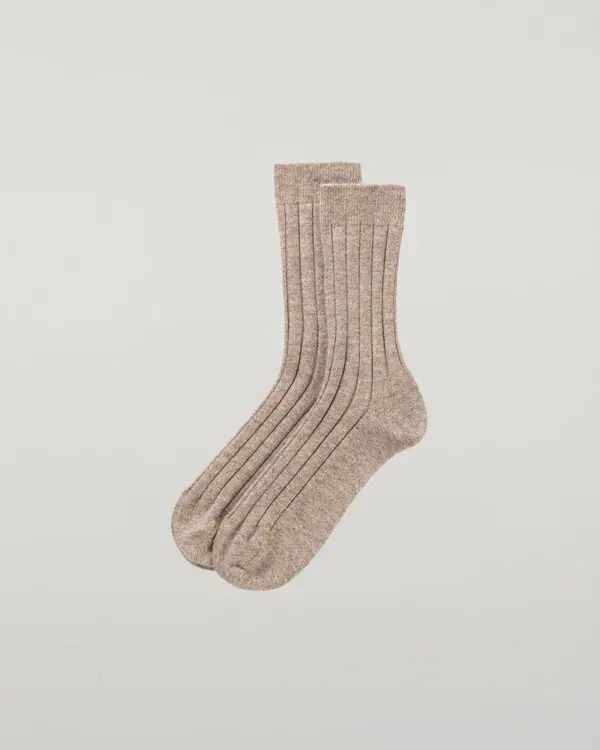 Johnstons Of Elgin Cashmere Ribbed Socks - Natural