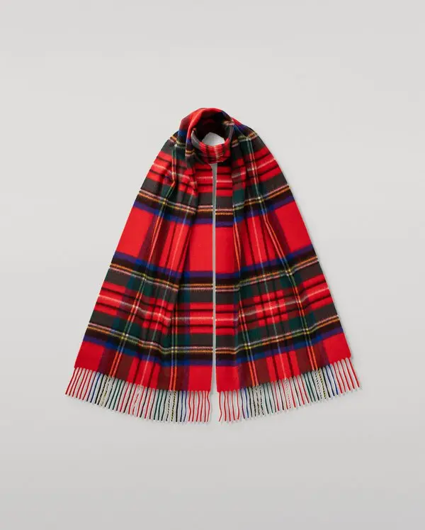Johnstons Of Elgin Royal Stewart Tartan Merino Scarf - Red