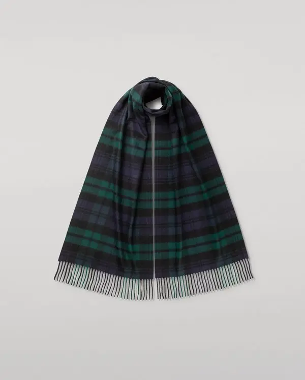 Johnstons Of Elgin Black Watch Tartan Merino Scarf - Navy