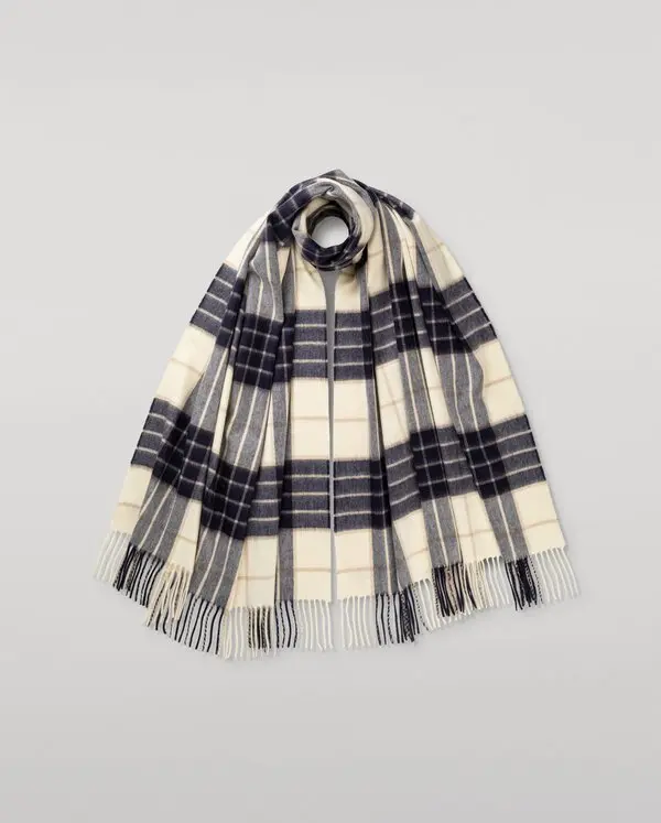 Johnstons Of Elgin Knockmore Tartan Cashmere Stole - Cream