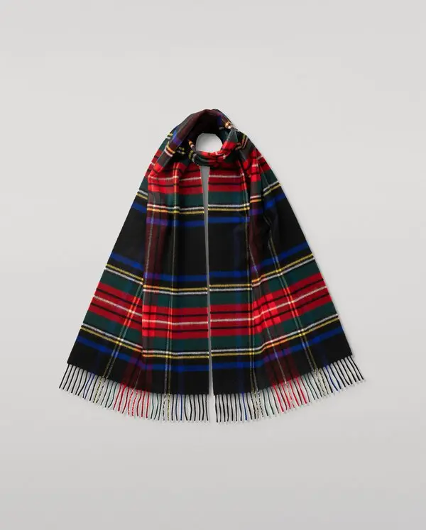 Johnstons Of Elgin Stewart Tartan Merino Scarf - Black