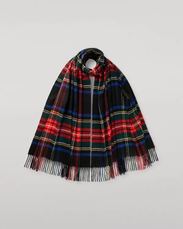 Johnstons Of Elgin Stewart Tartan Cashmere Stole - Black