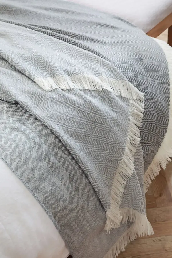 Johnstons Of Elgin Herringbone Merino Bed Throw In Mist