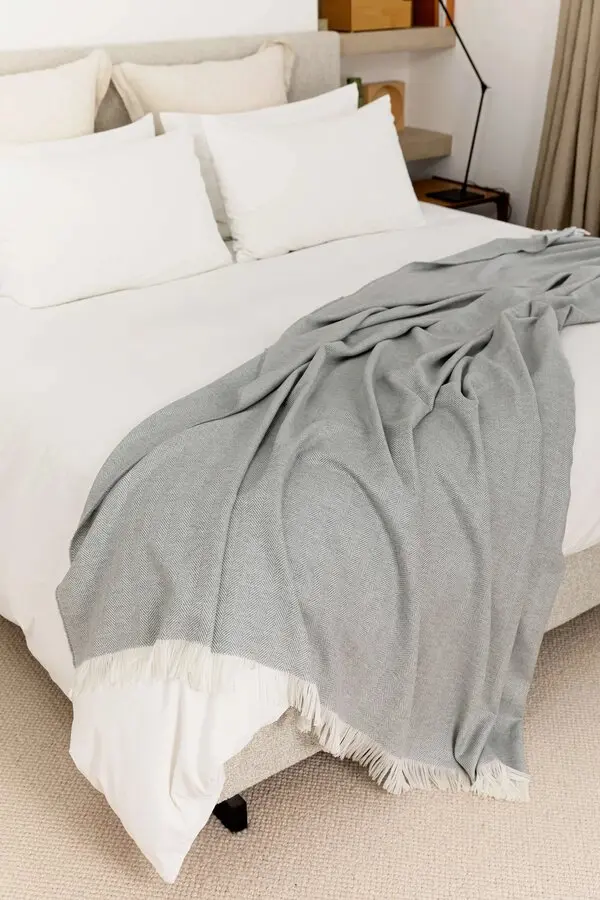 Johnstons Of Elgin Herringbone Merino Bed Throw In Mist