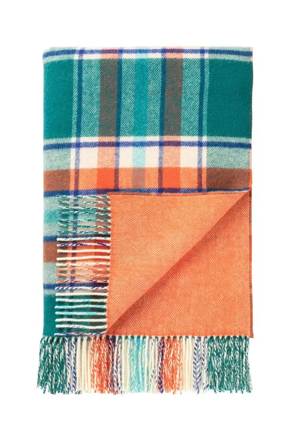 Johnstons Of Elgin Vibrant Reversible Lambswool Throw In Check & Herringbone