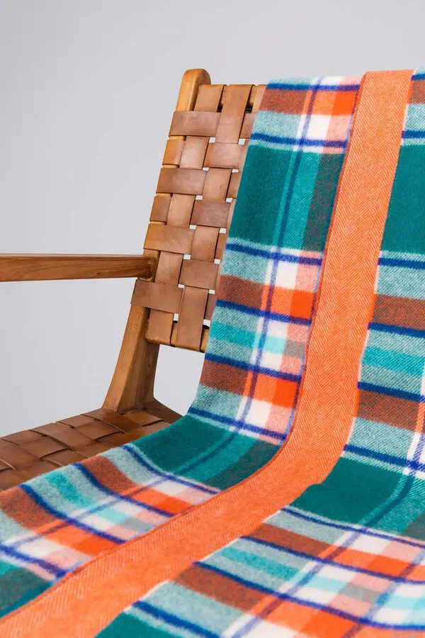 Johnstons Of Elgin Vibrant Reversible Lambswool Throw In Check & Herringbone