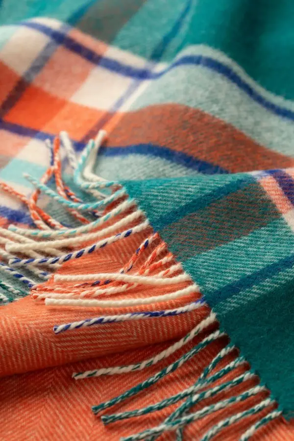 Johnstons Of Elgin Vibrant Reversible Lambswool Throw In Check & Herringbone