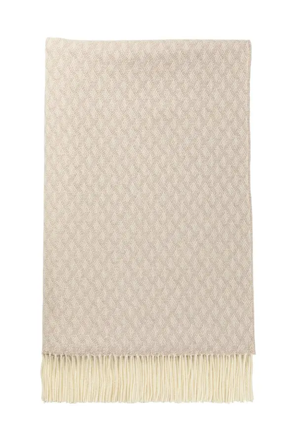 Johnstons Of Elgin Trellis Weave Merino Bed Throw In Light Taupe - Natural