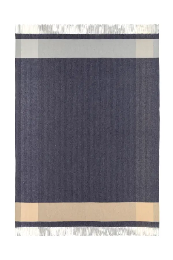 Johnstons Of Elgin Block Border Wool Throw In Dark - Grey
