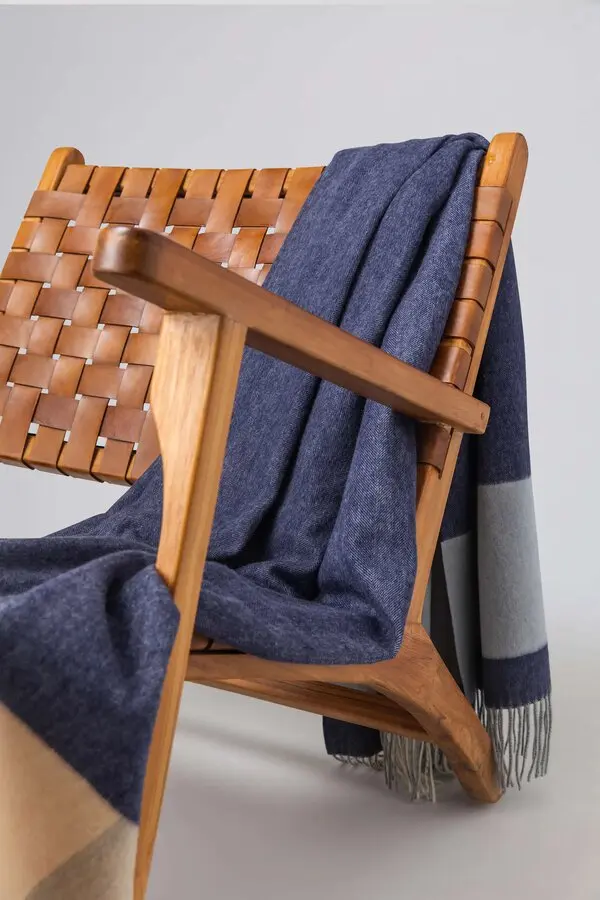 Johnstons Of Elgin Block Border Wool Throw In Dark - Grey