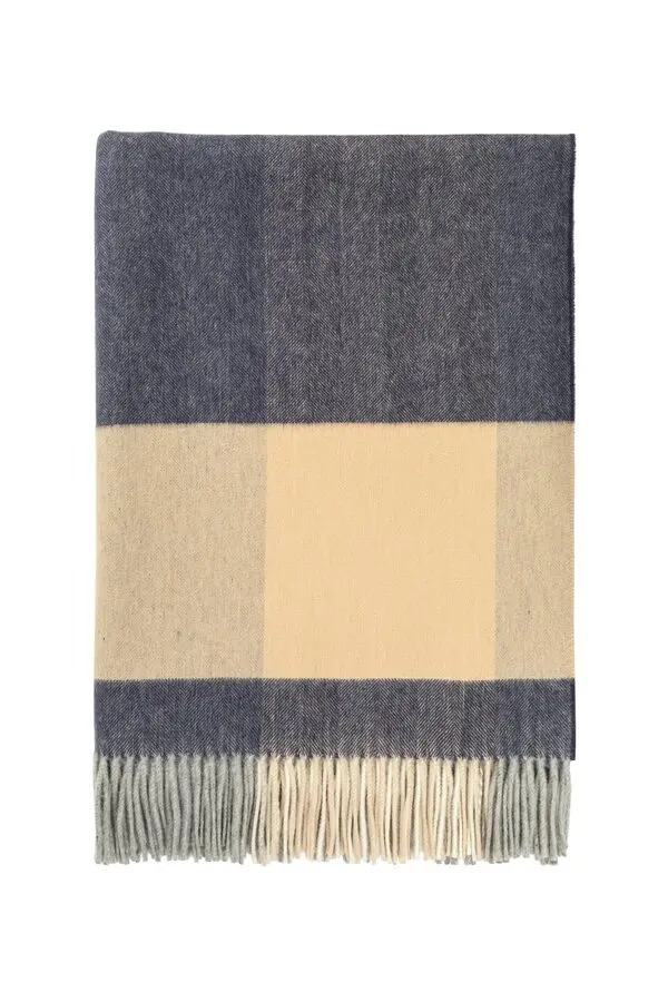 Johnstons Of Elgin Block Border Wool Throw In Dark - Grey