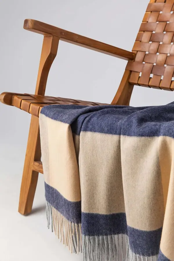 Johnstons Of Elgin Block Border Wool Throw In Dark - Grey