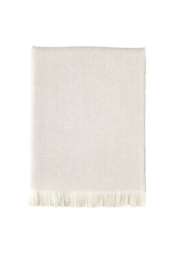 Johnstons Of Elgin Herringbone Merino Throw In Silver Birch