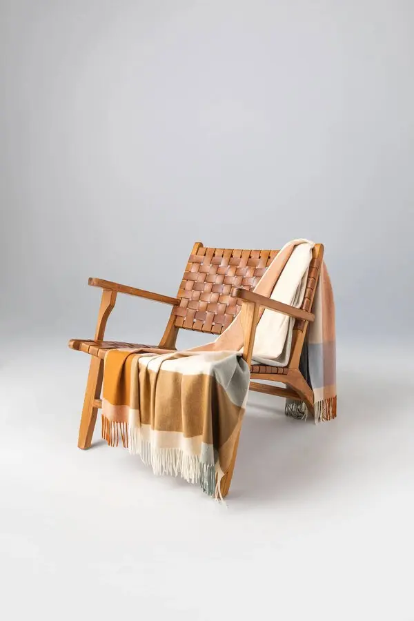 Johnstons Of Elgin Block Border Wool Throw In Warm - Natural