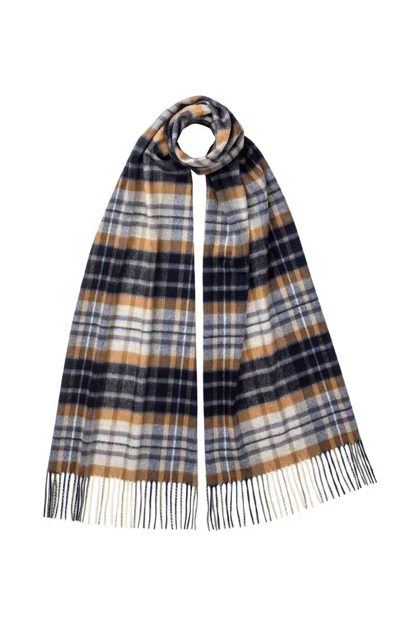 Johnstons Of Elgin House Check Wide Cashmere Scarf - Navy